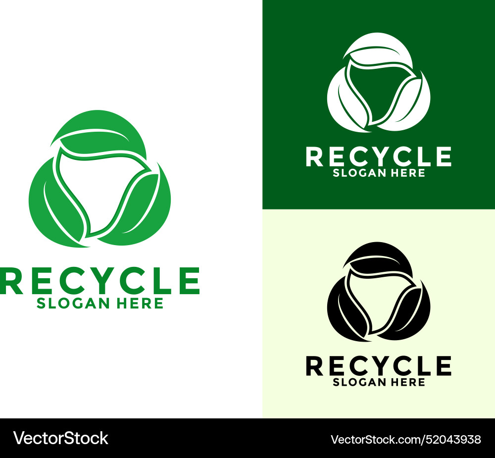 Recycle with green leaf recycling ecology logo Vector Image