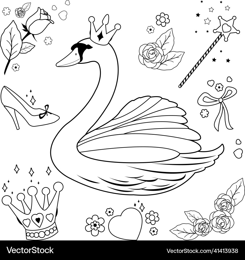Swan princess fairy tale set Royalty Free Vector Image
