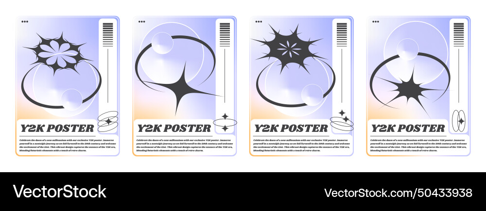 Y2k aesthetic banners set abstract black signs Vector Image