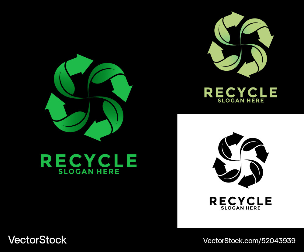 Recycle with green leaf recycling ecology logo Vector Image