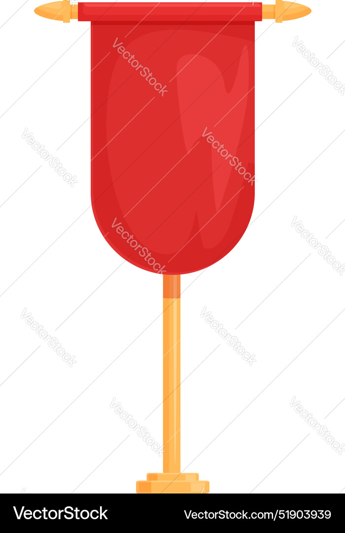 Red vertical banner hanging on golden pole Vector Image