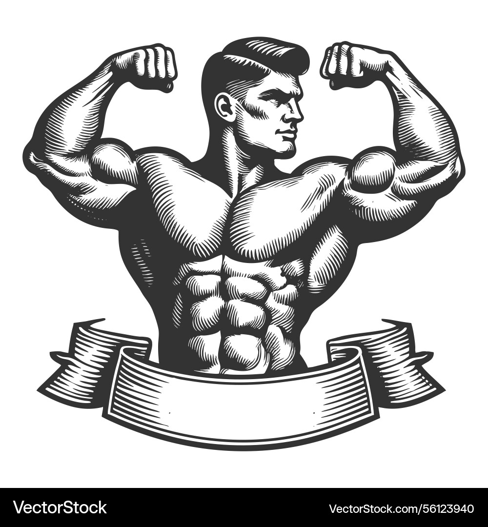 Classic bodybuilder flexing muscles vintage Vector Image