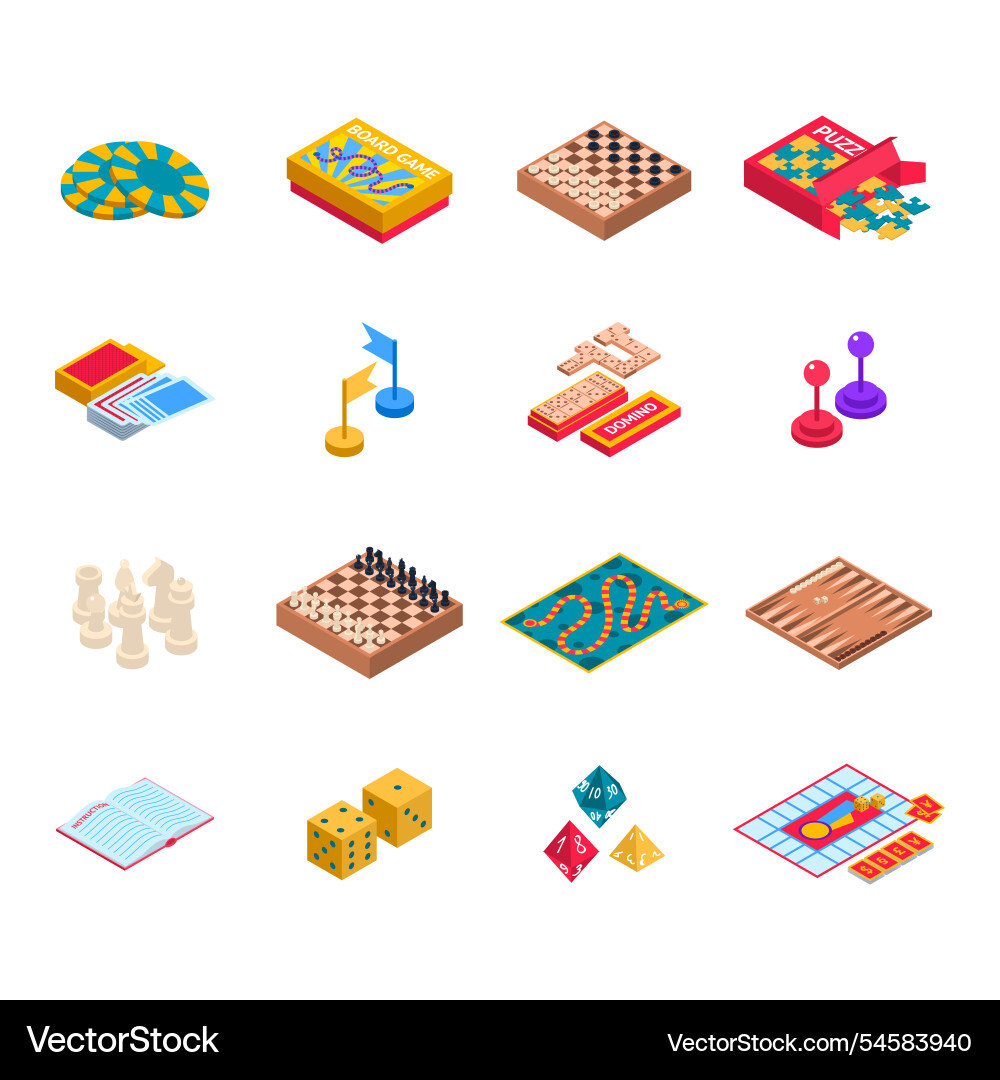 Color board games icons set 3d isometric view Vector Image