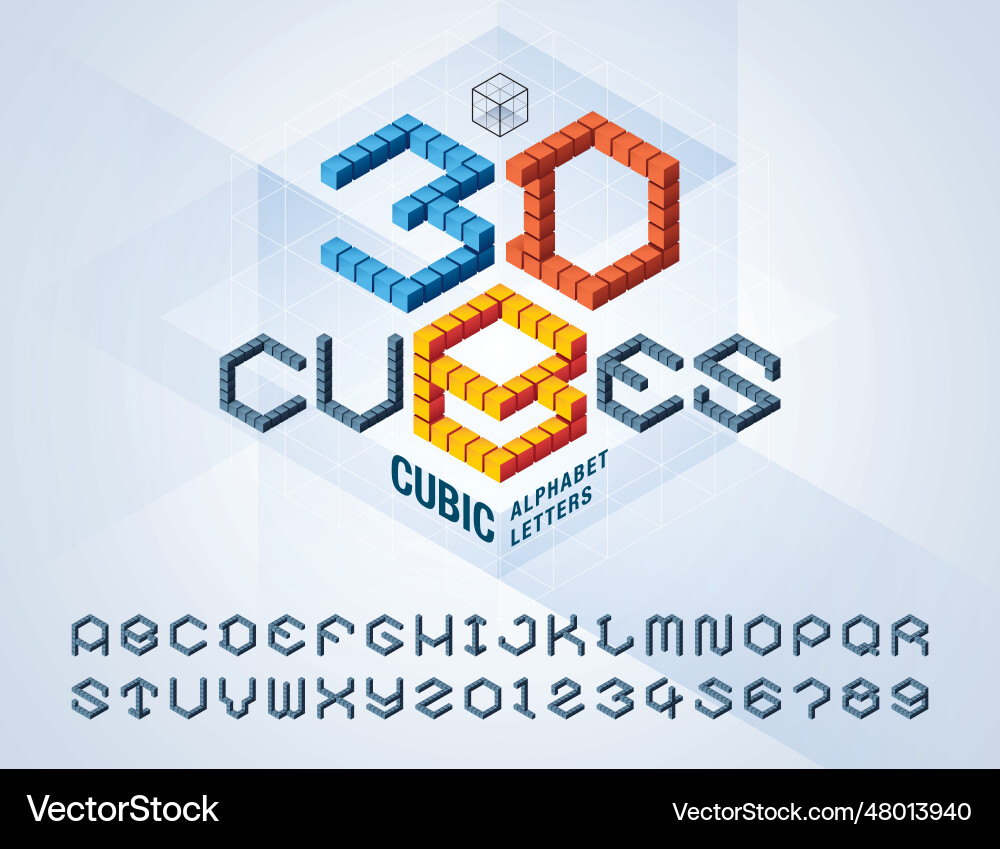 Cube Alphabet Buchstaben und Zahlen abstrakt 3d Vektorbild