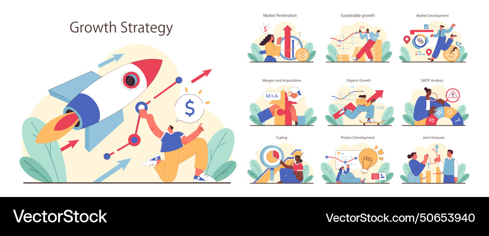 Growth strategy set entrepreneurs drive success Vector Image
