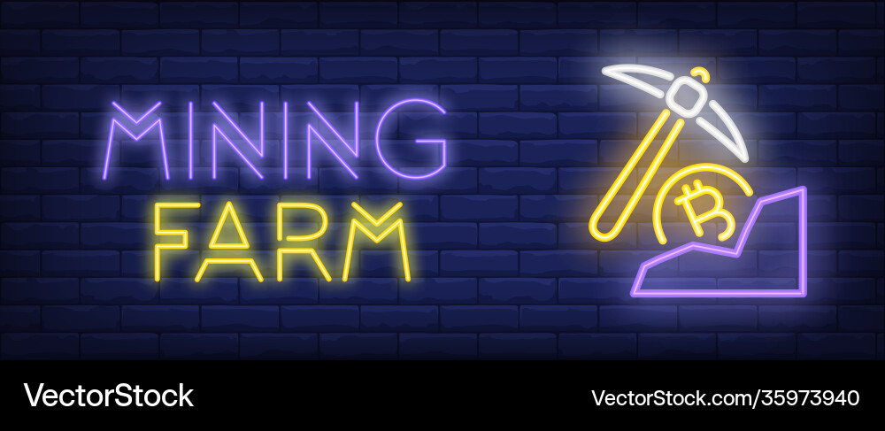Mining farm in neon style Royalty Free Vector Image