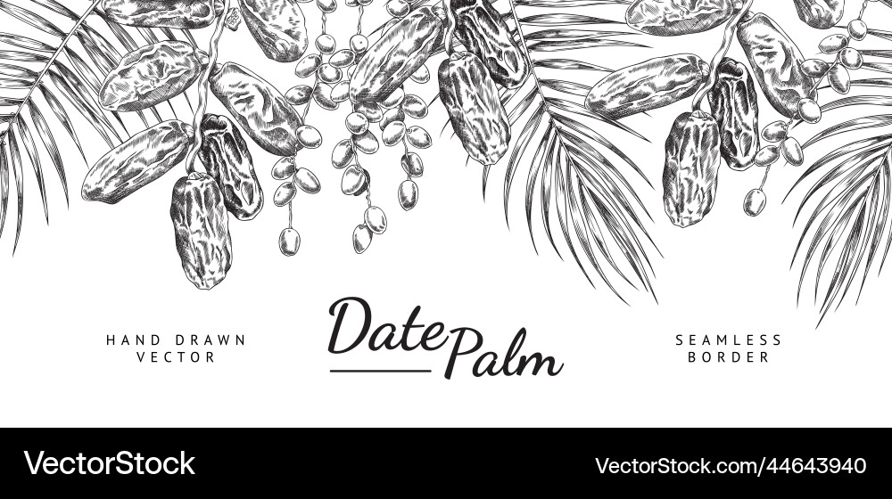 Seamless border with date palm leaves and ripe Vector Image
