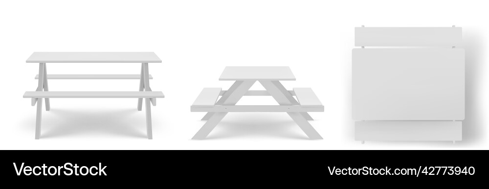 White wooden picnic table with benches Royalty Free Vector