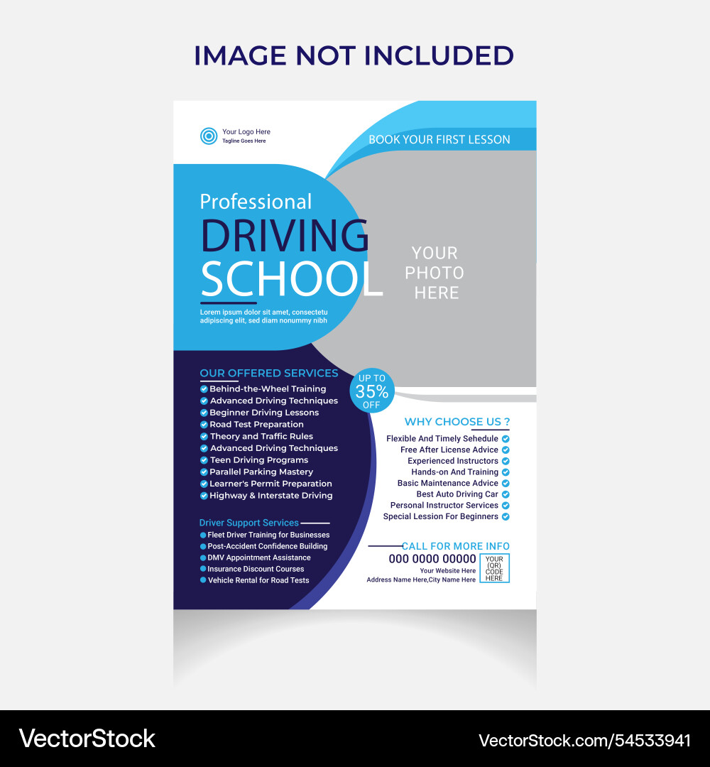 Driving school flyer design template Royalty Free Vector