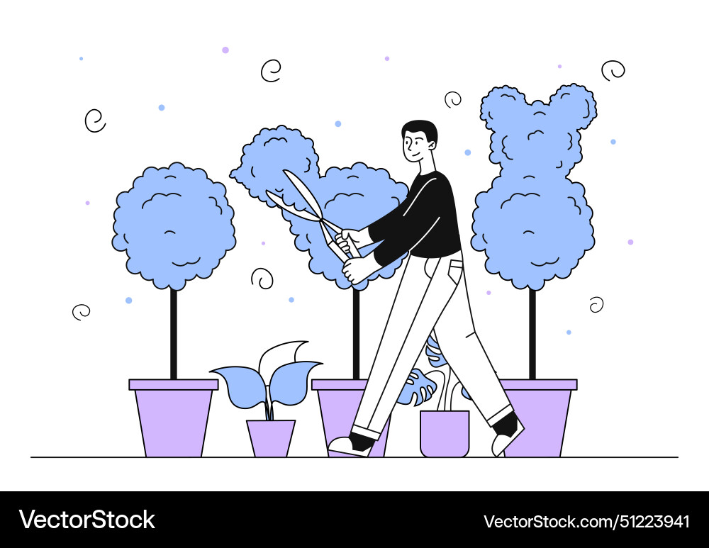 Man cutting plants linear Royalty Free Vector Image