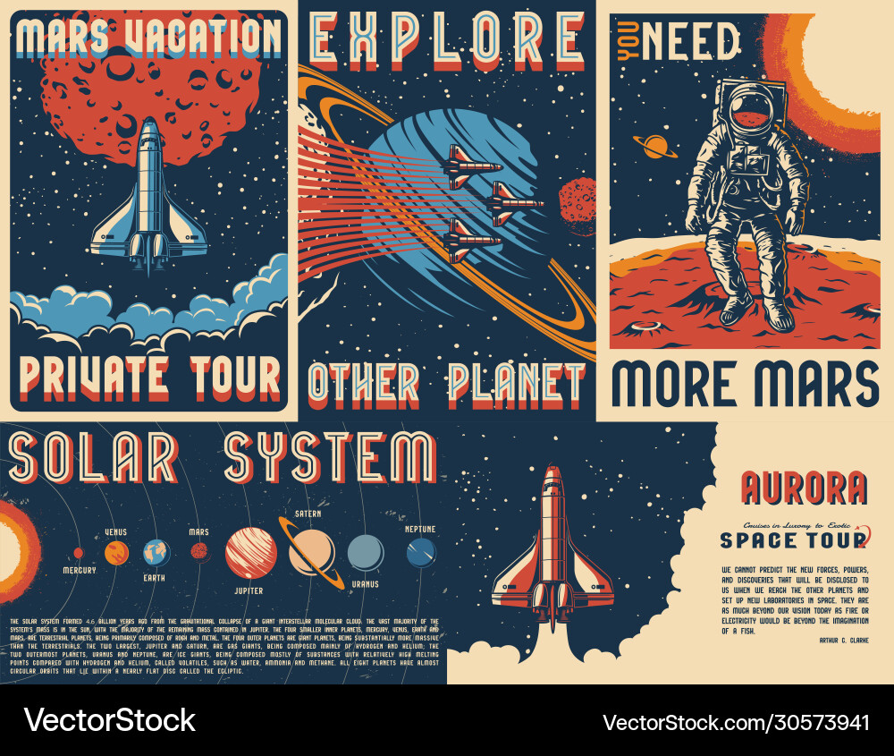 Retro Space Exploration Poster Set Royalty Free Vector Image