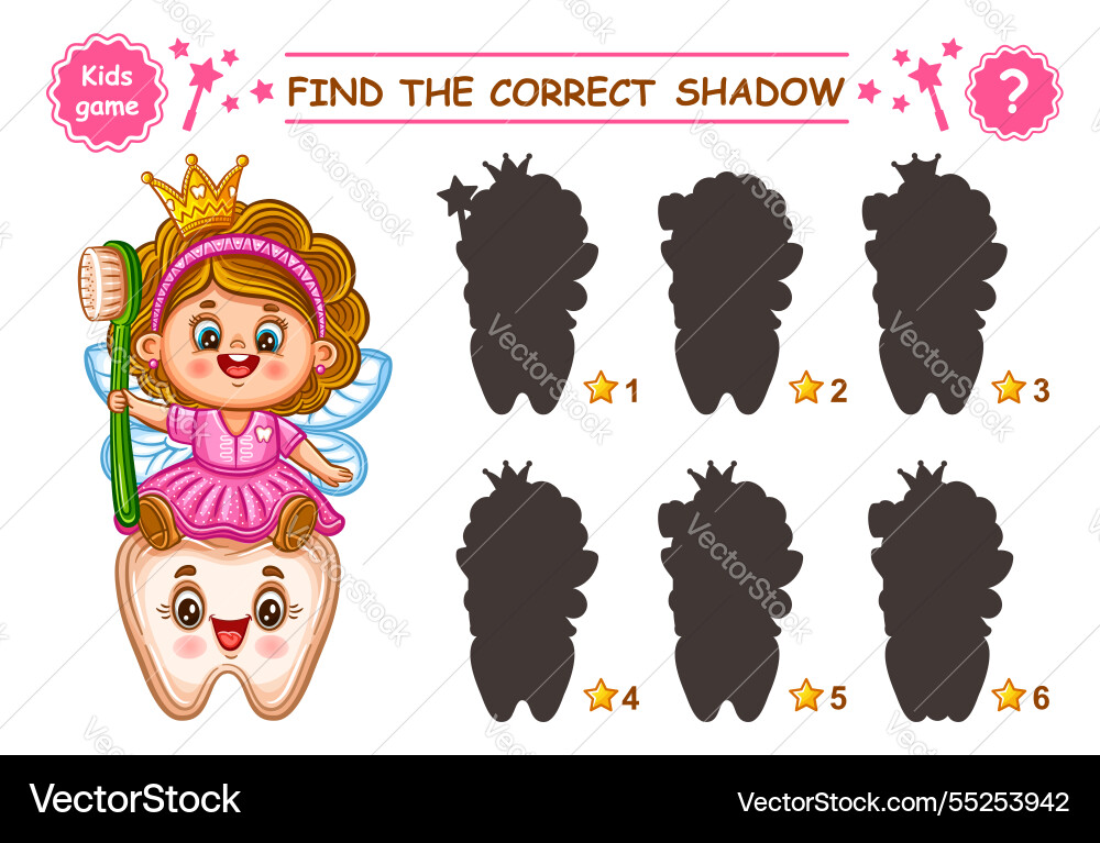 Cute tooth fairy find shadow shape kid puzzle game