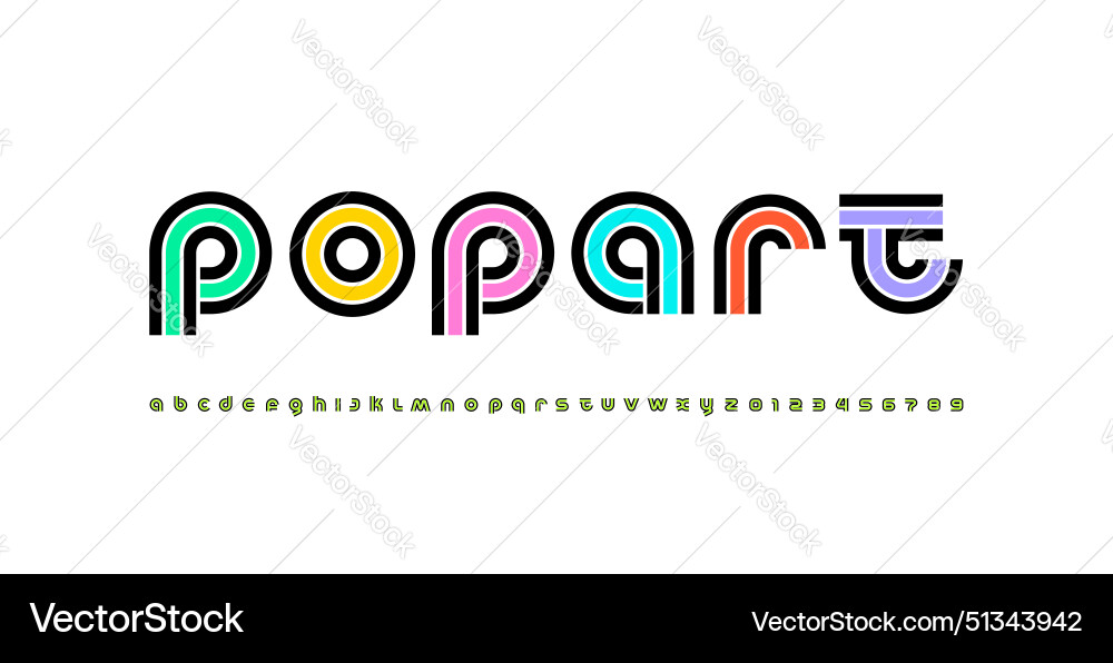 Modern stylized striped font pop art alphabet Vector Image