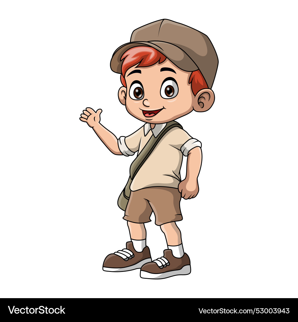 Cute explorer boy cartoon with backpack Royalty Free Vector