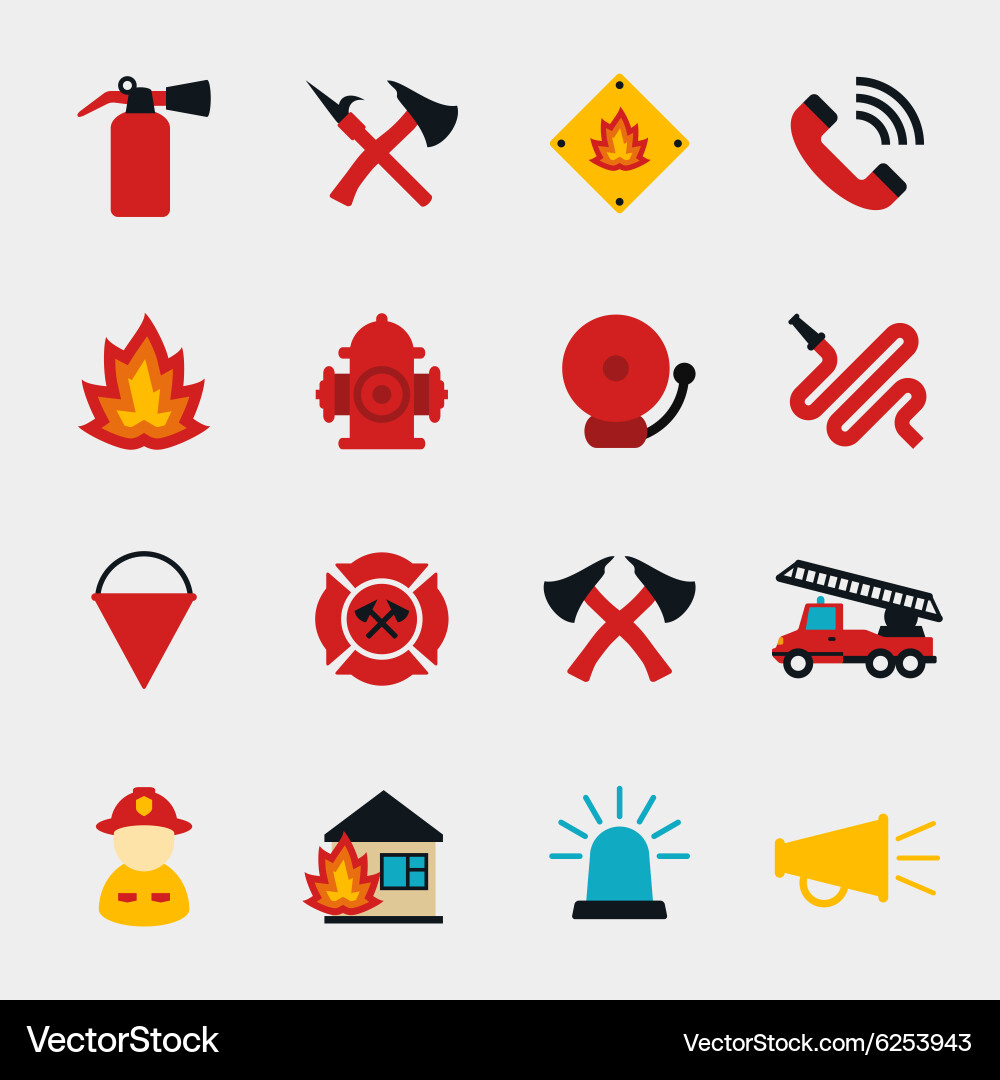 Fire fighter flat icons Royalty Free Vector Image