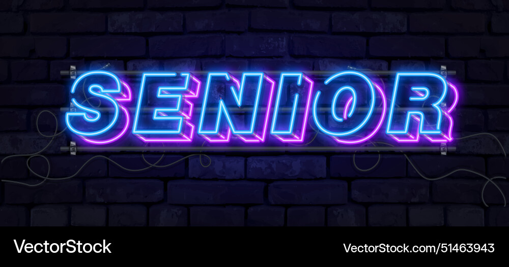 Neon senior blue lettering with graduation Vector Image
