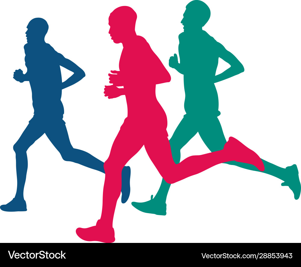 Real three runners running marathon Royalty Free Vector
