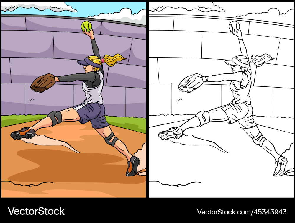 Softball coloring page colored Royalty Free Vector Image