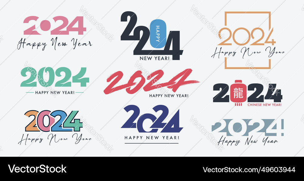 2024 New Year Number Logos Royalty Free Vector Image