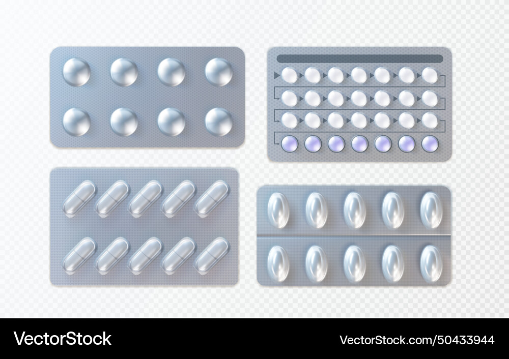 3d set of pill blister mockups Royalty Free Vector Image