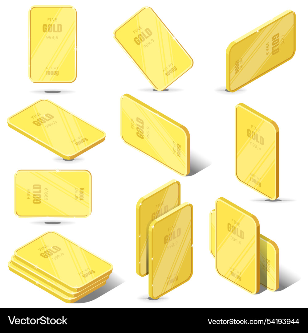 A collection of isometric gold bars arranged Vector Image