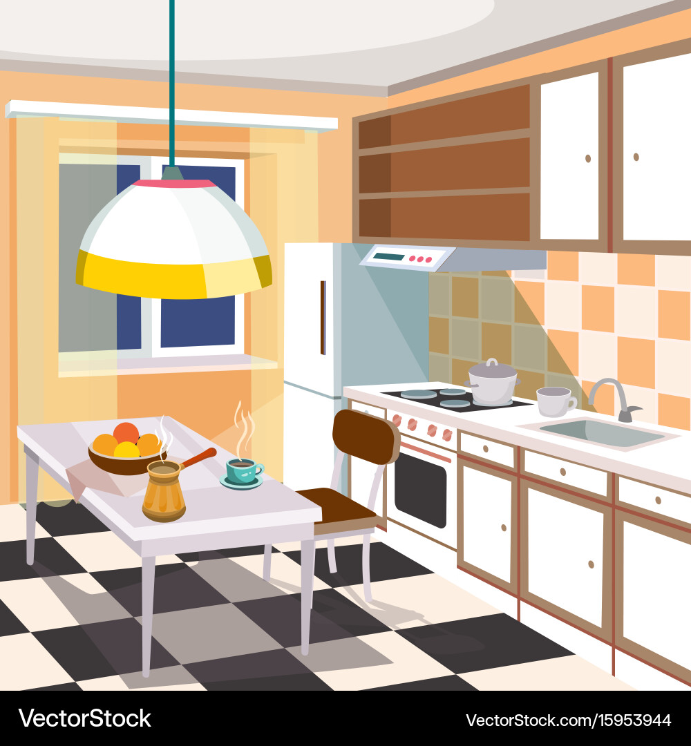 Cartoon of a kitchen interior Royalty Free Vector Image