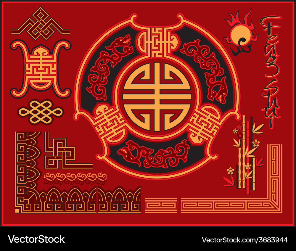 Chinese Motif Collection - Decorative Elements Vector Image
