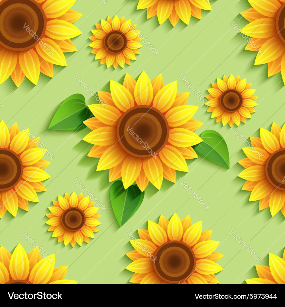 Floral Green Seamless Sunflower Pattern Royalty Free Vector