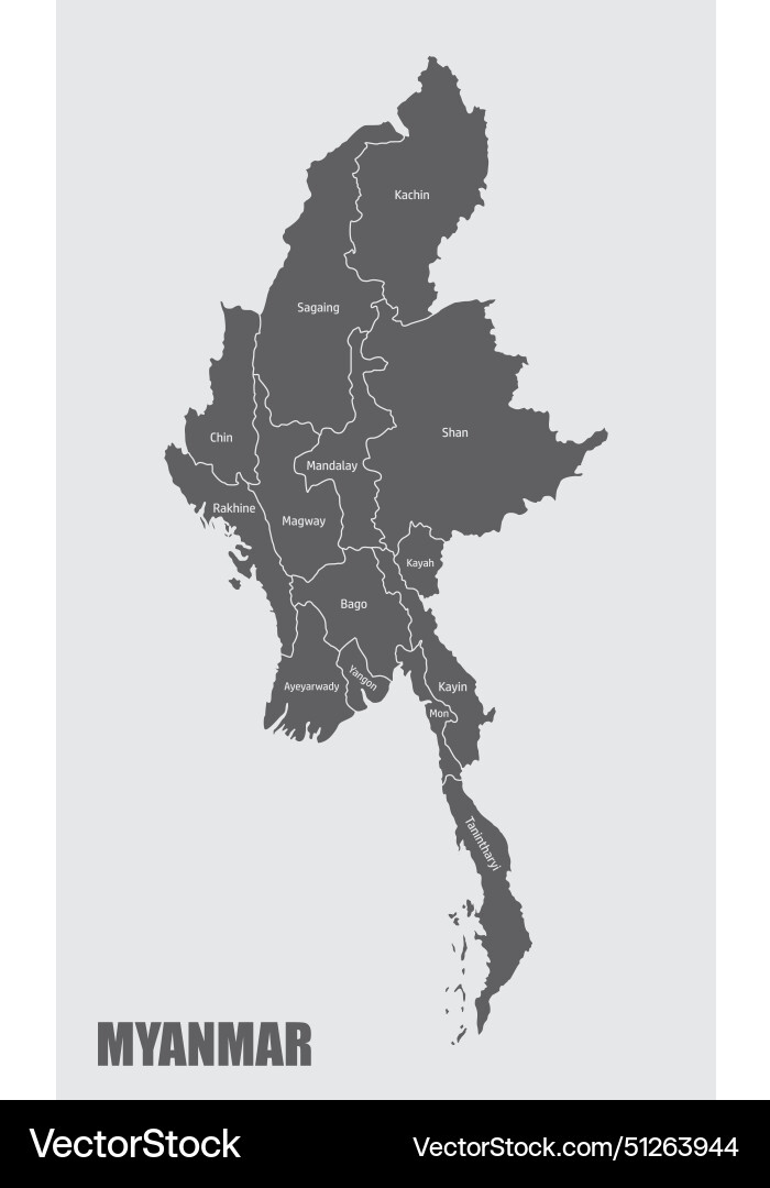 Myanmar administrative map Royalty Free Vector Image