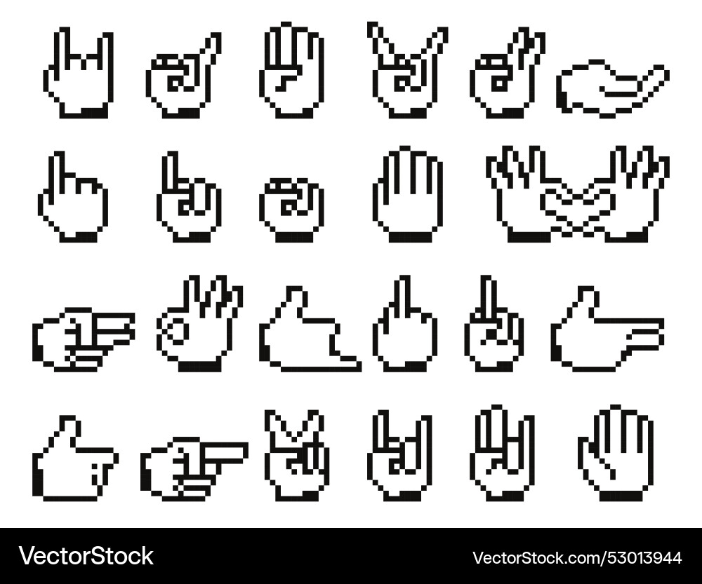 Pixelierte Handsymbole menschliche Finger Cursor-Symbole