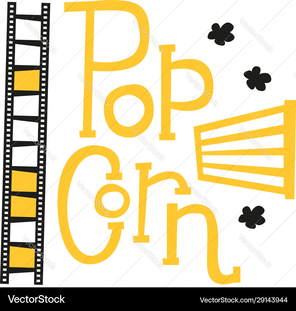 Popcorn text label with popping film strip Vector Image
