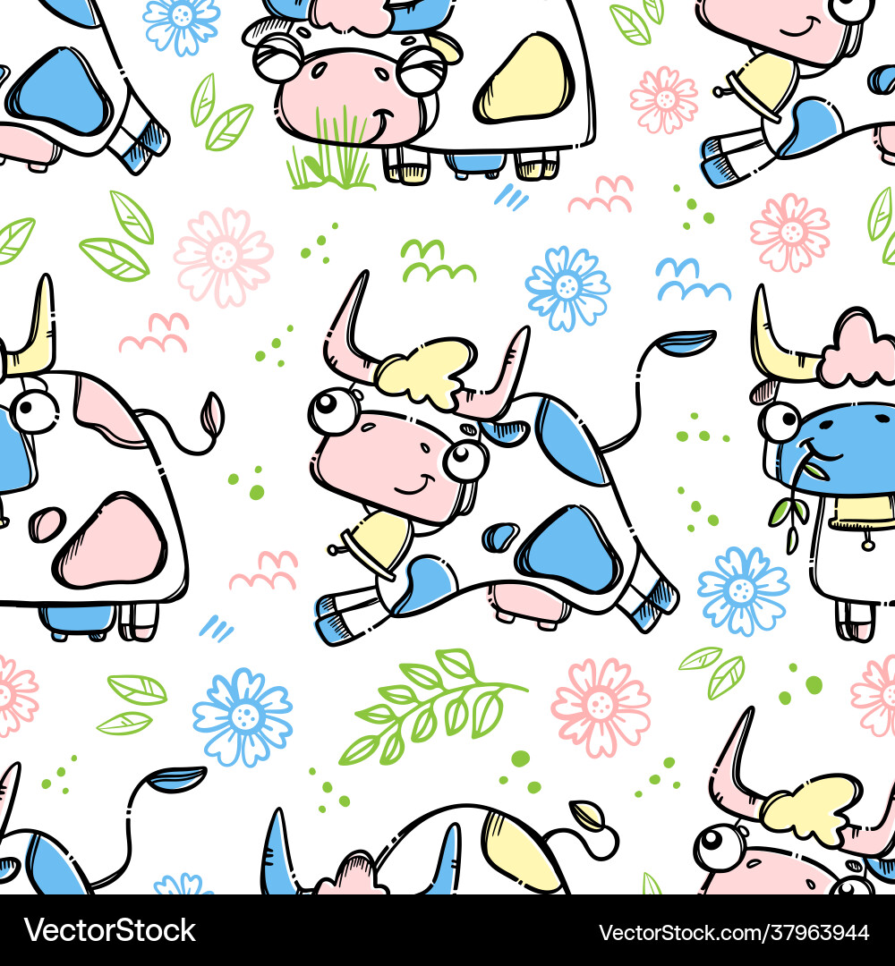 Running cow cartoon seamless pattern Royalty Free Vector