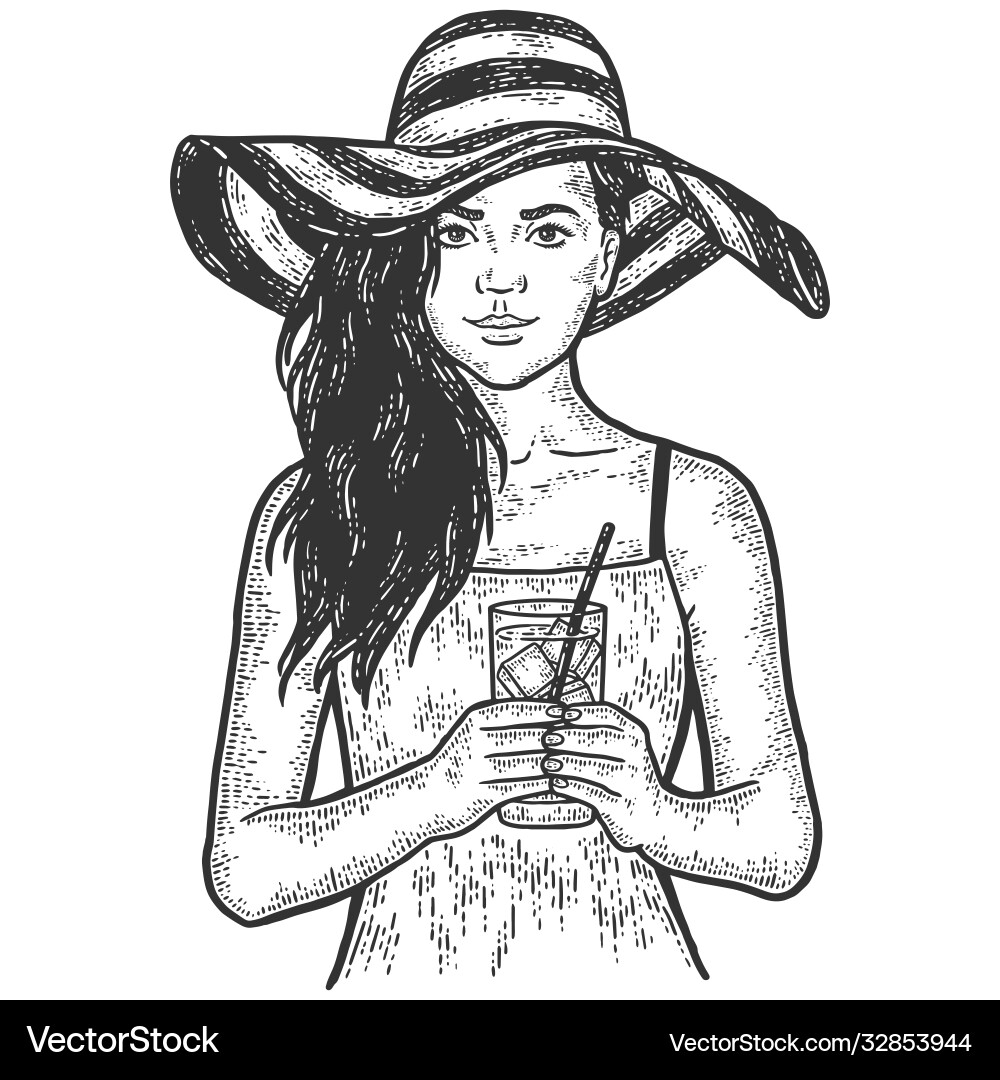 Summer girl sketch scratch board imitation black Vector Image