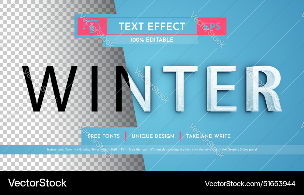 Winter stroke editable text effect graphic style Vector Image
