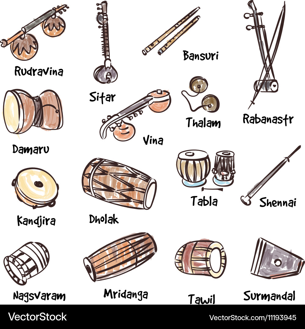 Indian Musical Instruments Royalty Free Vector Image