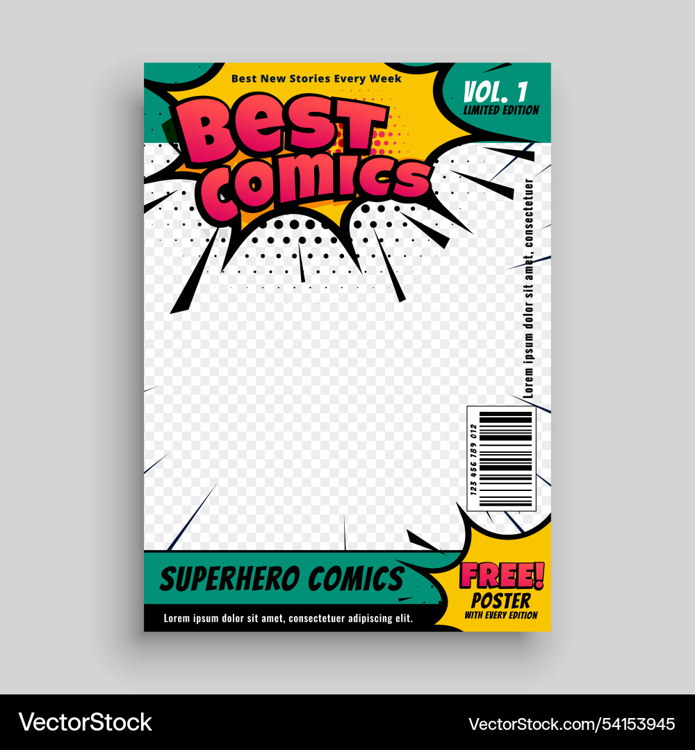 Superhero comic magazin front cover page design Vektorbild