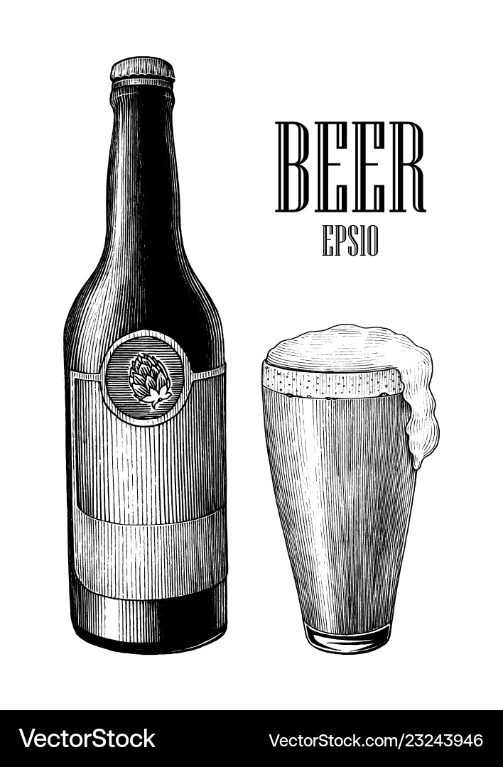 Beer and mug vintage hand draw engraving style Vector Image