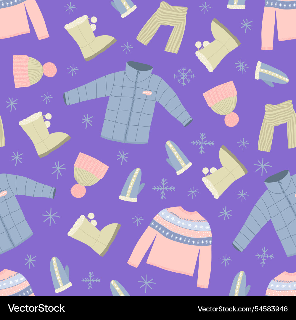 Cartoon winter warm clothes seamless pattern Vector Image