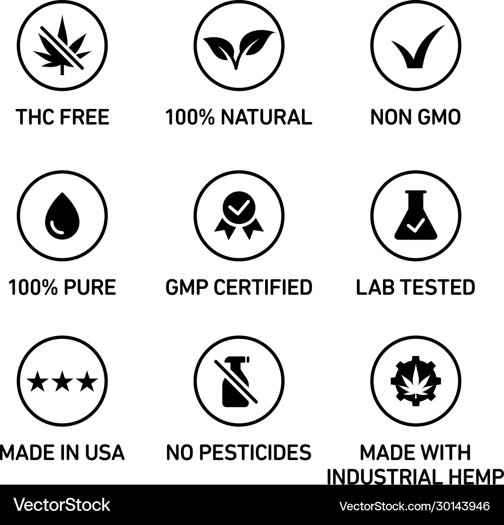 CBD Oil Icons - Natural & GMP Royalty Free Vector Image