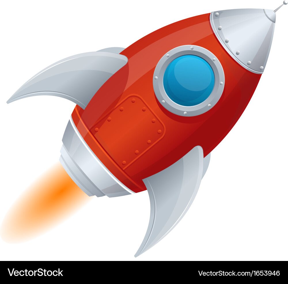 Comic cartoon rocket space ship Royalty Free Vector Image