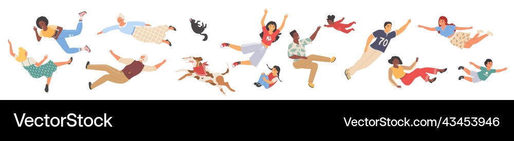 Flat flying people character isolated set Vector Image