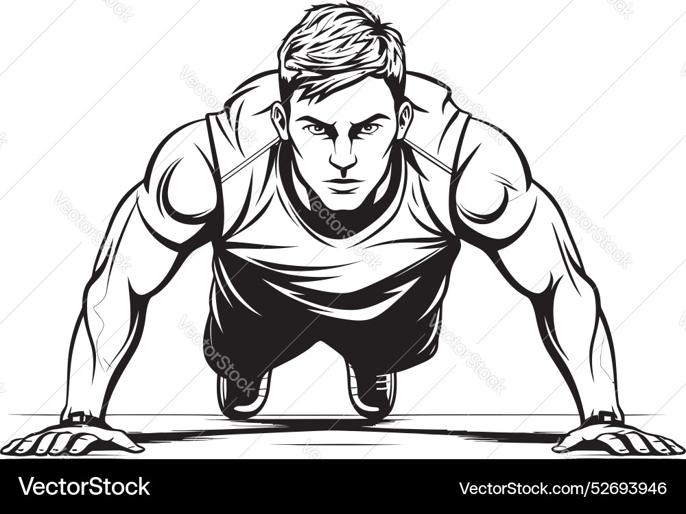 Muscular young male doing push ups black icon Vector Image