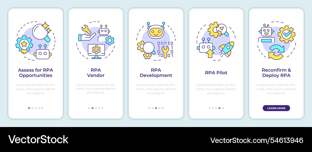 Rpa implementation onboarding mobile app screen Vector Image