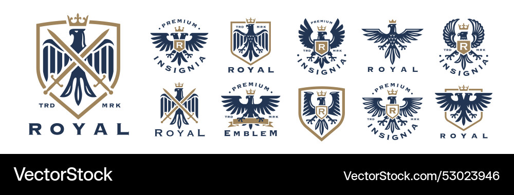 Set of royal eagle logos and emblems with crown Vector Image