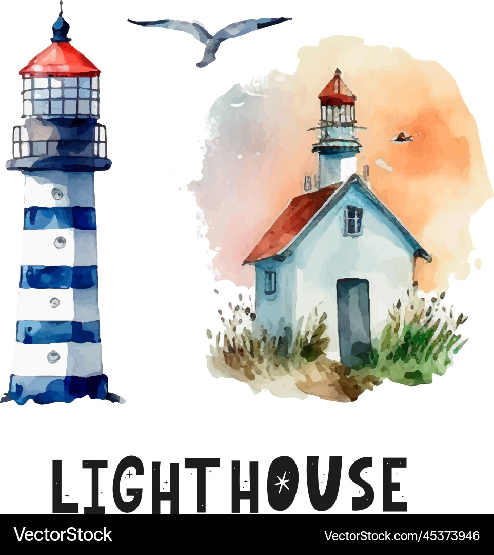 Watercolor lighthouse isolated Royalty Free Vector Image