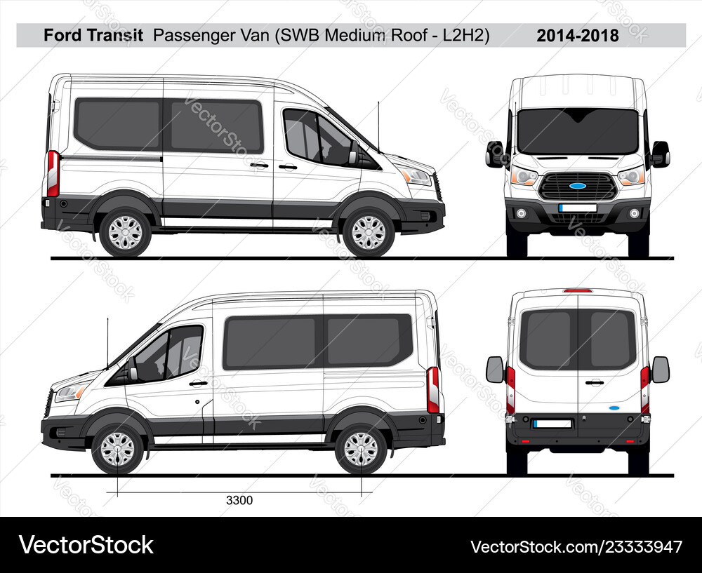 Ford Transit L2H2 Passenger Van 2014-2018 Template – Royalty-Free ...
