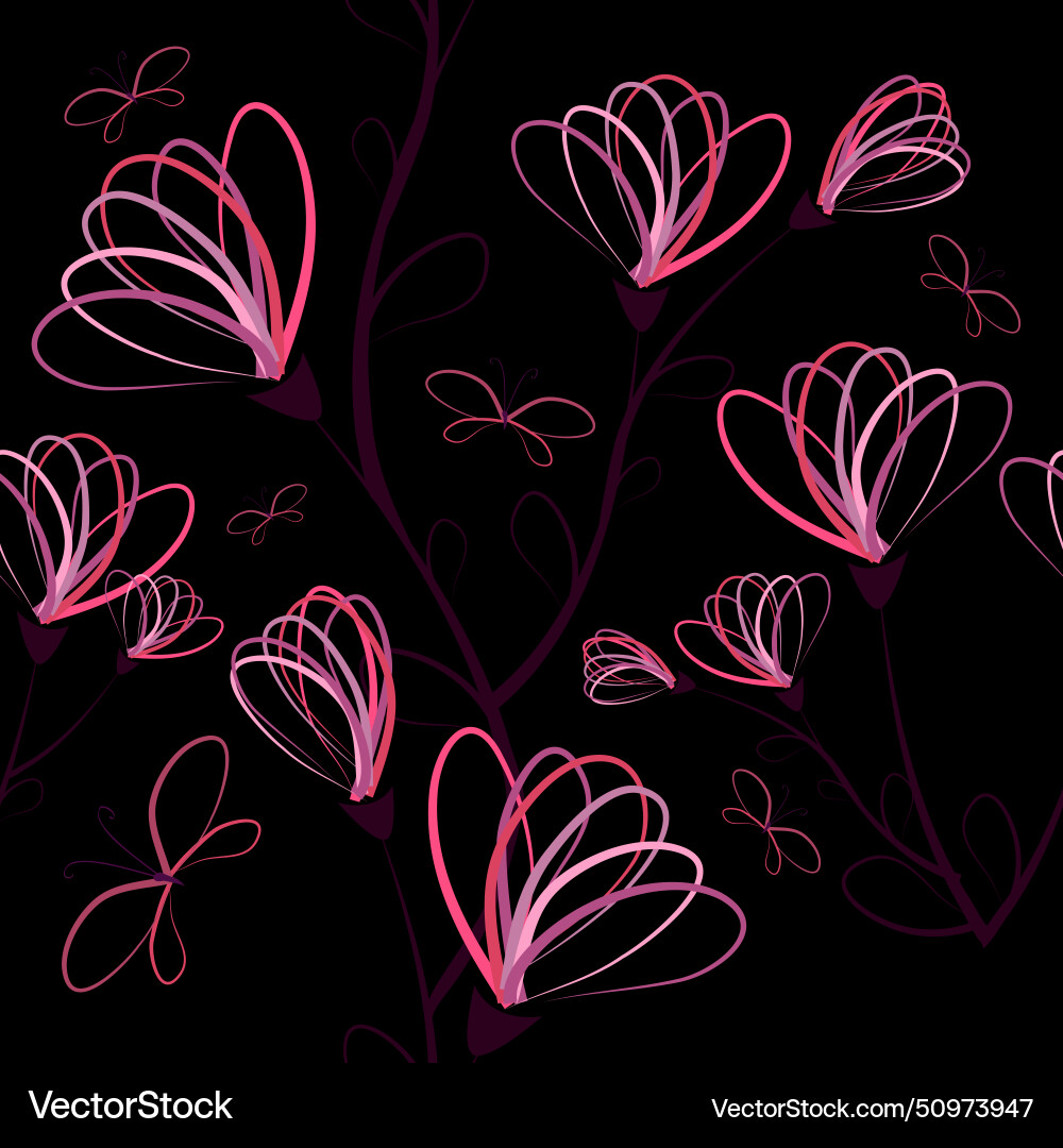 Seamless dark pattern of flowers from a line hand Vector Image