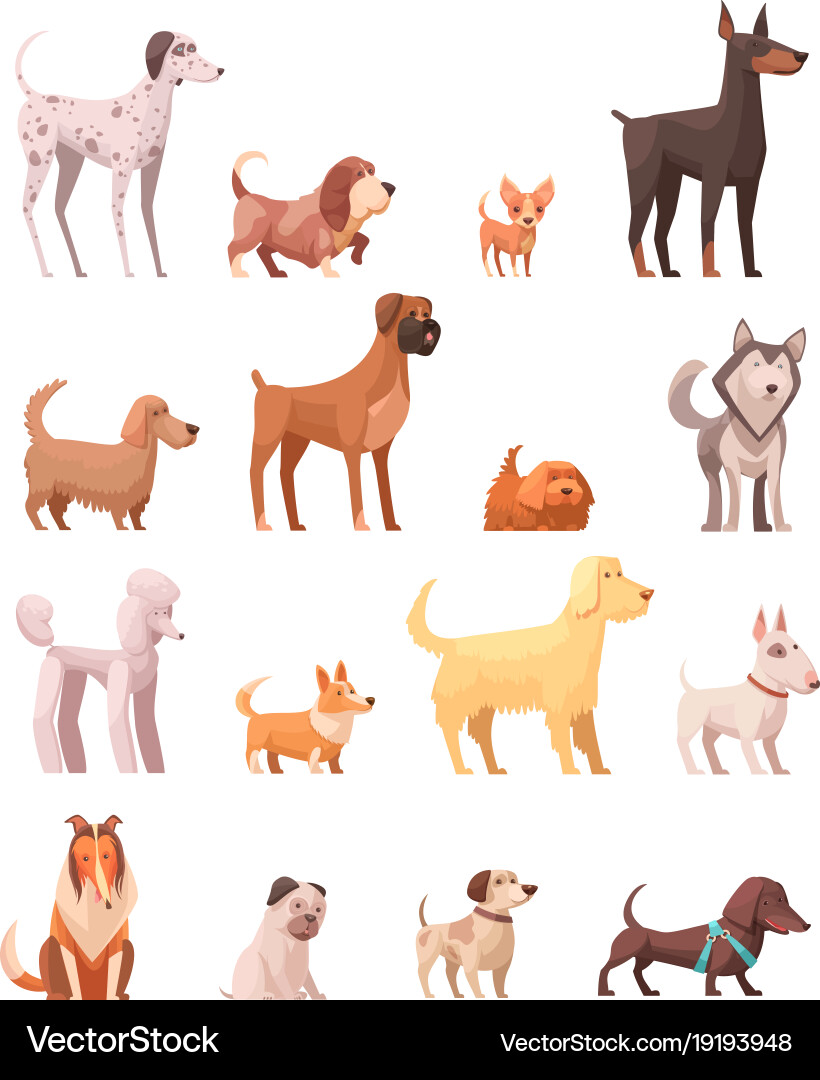 Cartoon Dog Breed Icons Royalty Free Vector Image