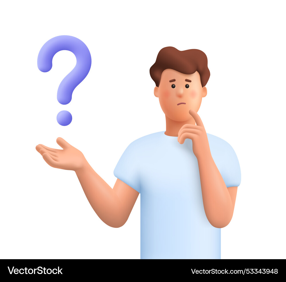 Confused man thinking in a thoughtful pose with Vector Image