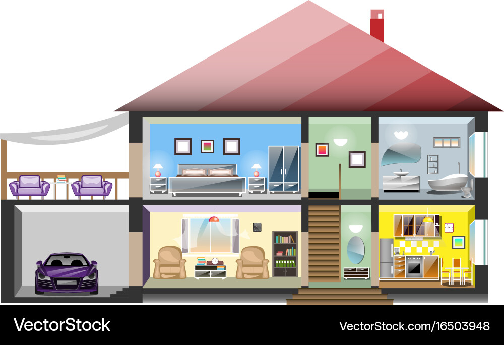 Detailed modern house interior Royalty Free Vector Image